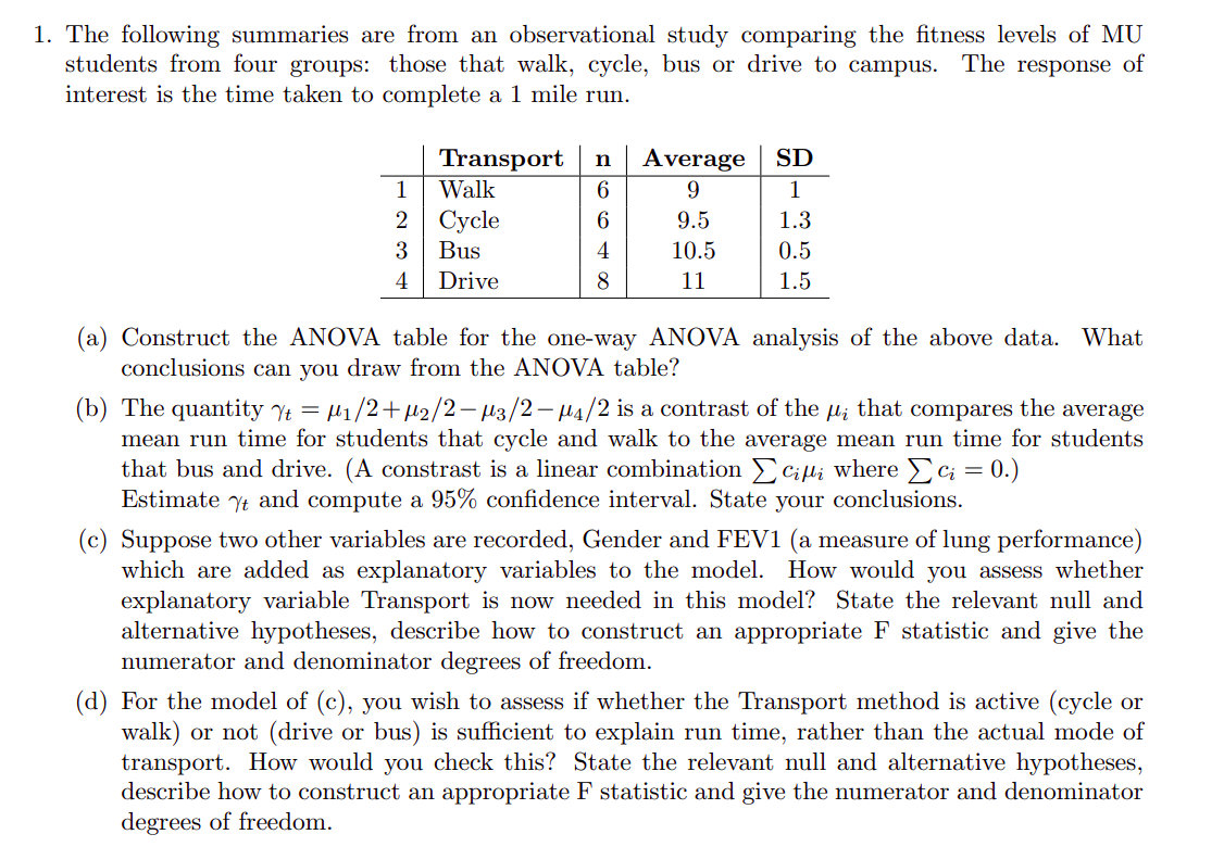 Solved The following summaries are from an observational | Chegg.com