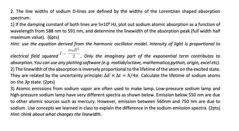 2. The line widths of sodium D-lines are defined by | Chegg.com