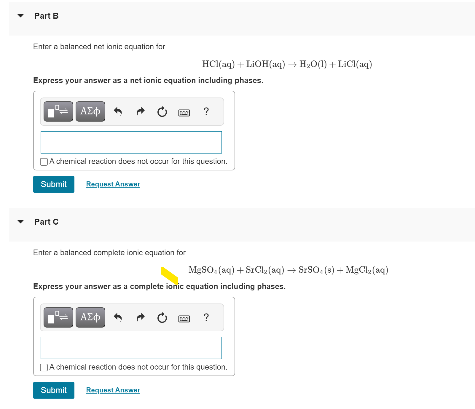 Solved Enter a balanced net ionic equation for | Chegg.com
