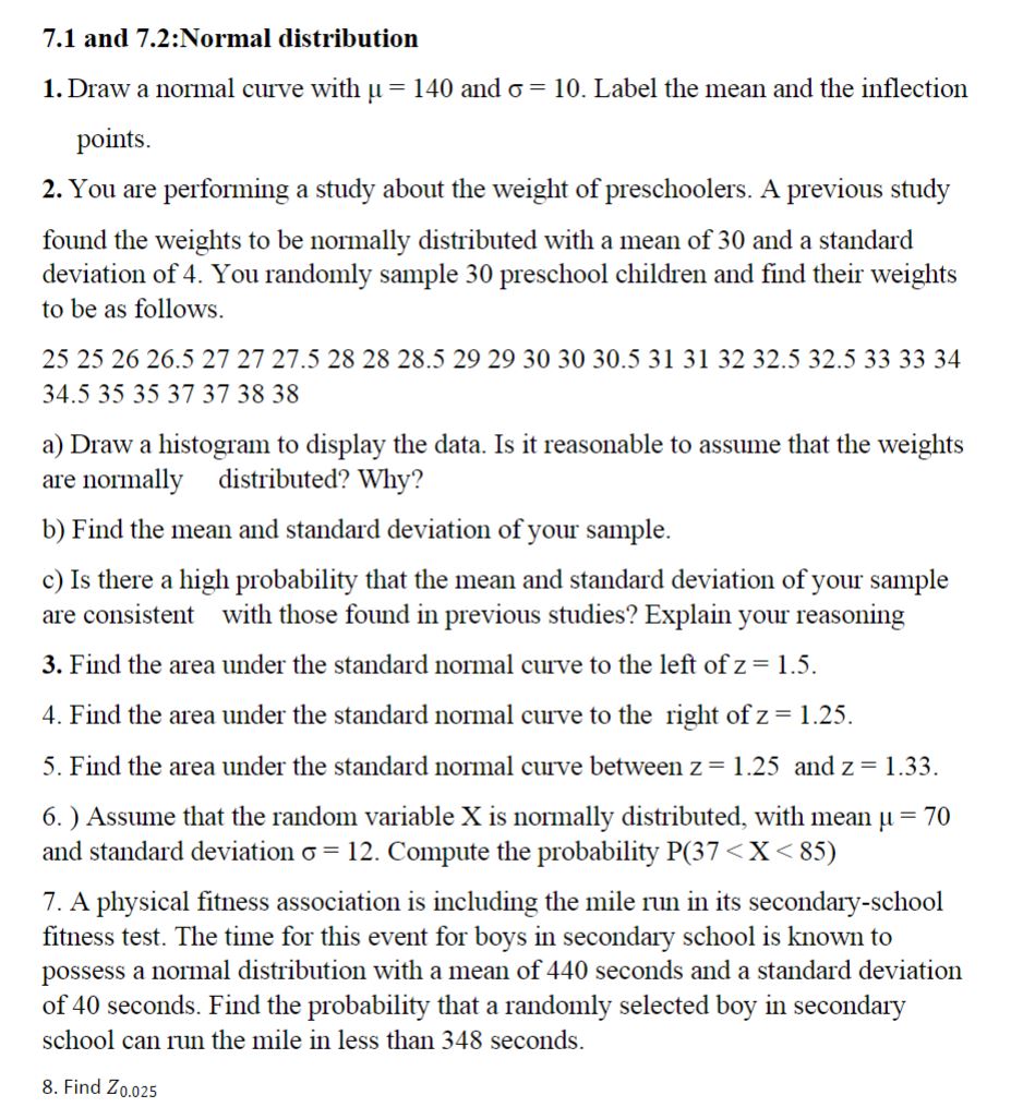 Solved 7.1 and 7.2: Normal distribution 1. Draw a normal | Chegg.com
