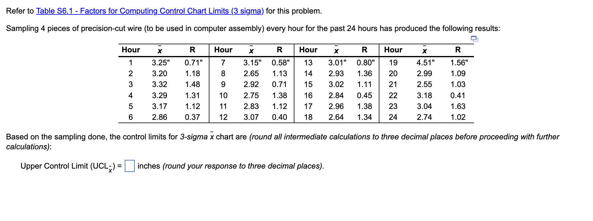 Solved b. Lower control limit R-chart 3 sigma c. upper | Chegg.com