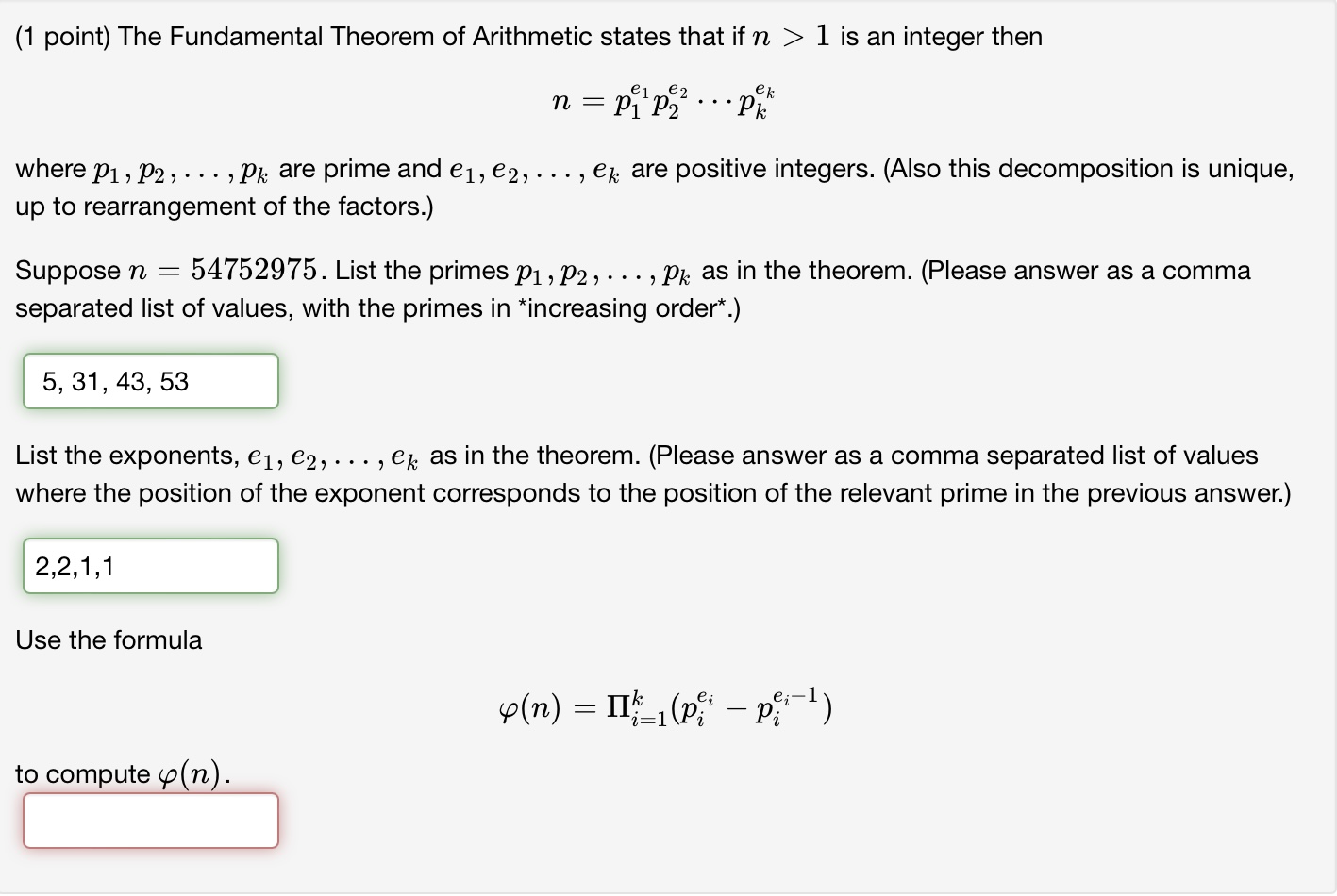 Solved (1 ﻿point) ﻿The Fundamental Theorem of Arithmetic | Chegg.com
