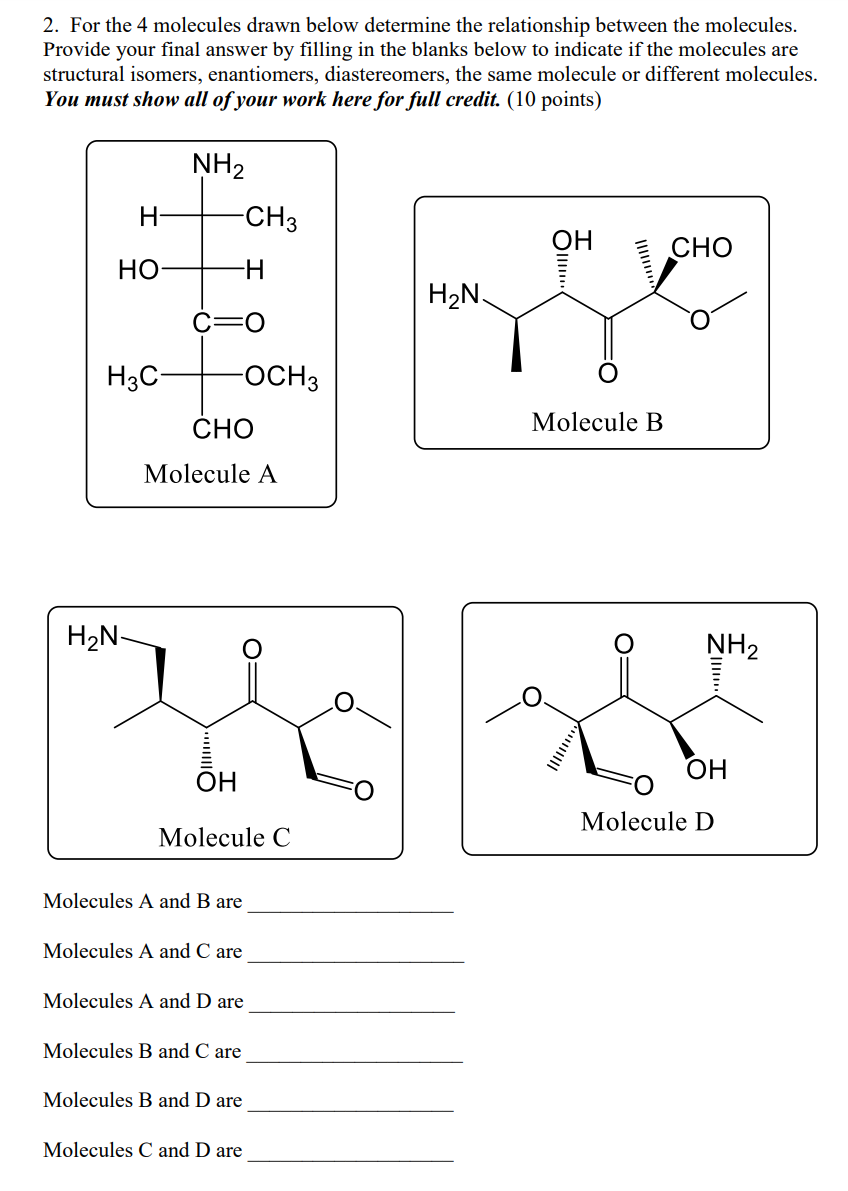 Solved 2. For the 4 molecules drawn below determine the | Chegg.com
