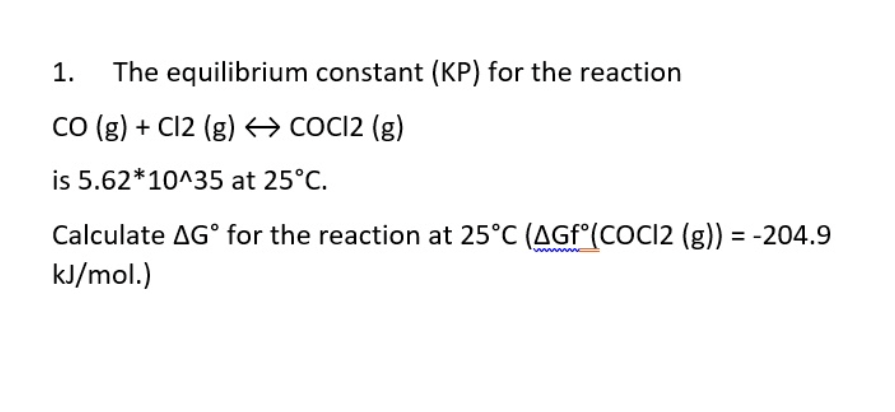 Solved The equilibrium constant (KP) ﻿for the | Chegg.com