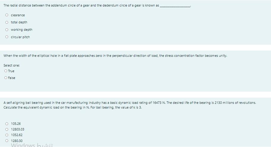 Solved The radial distance between the addendum circle of a | Chegg.com