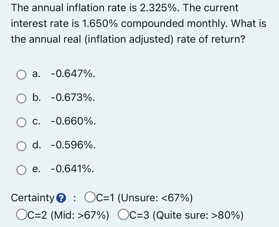 Solved The annual inflation rate is 2.325%. The current | Chegg.com