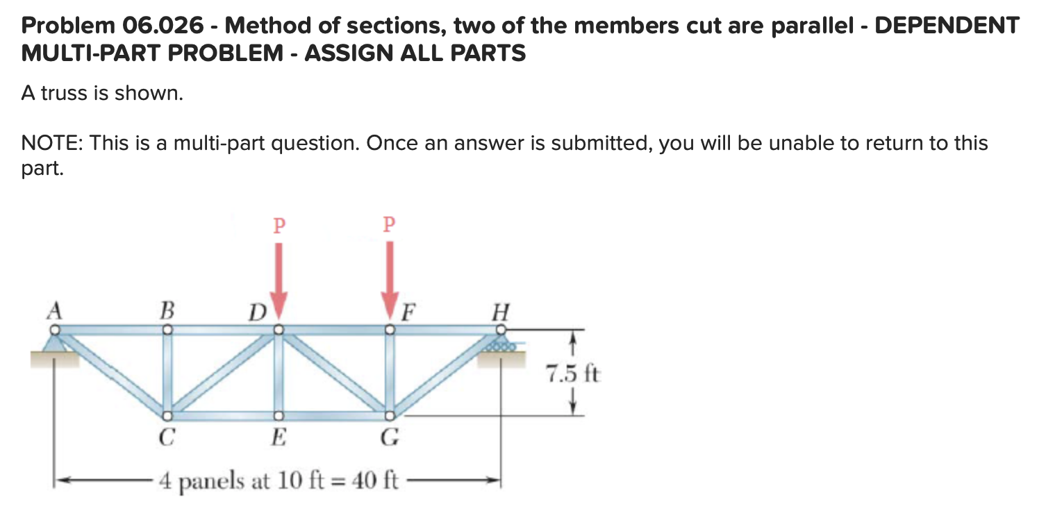 Solved Problem 06.026 - Method of sections, two of the | Chegg.com