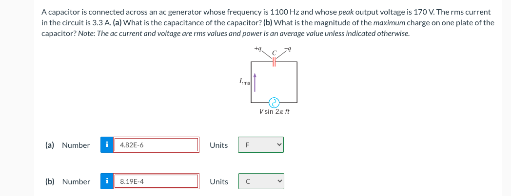 Solved A capacitor is connected across an ac generator whose | Chegg.com