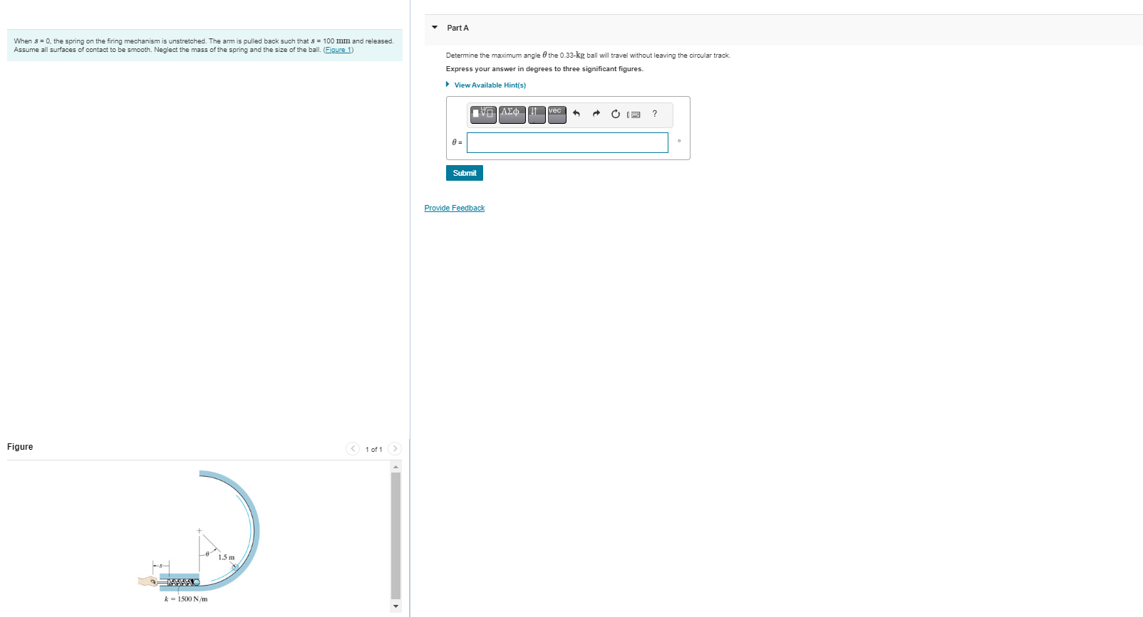 Solved When s=0, the spring on the firing mechanism is | Chegg.com