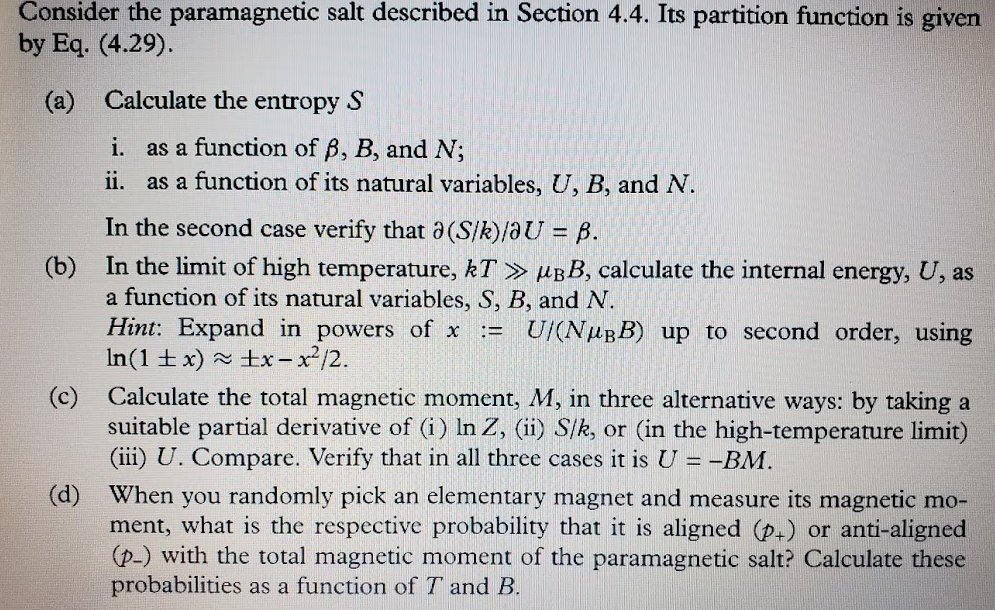 Solved Consider the paramagnetic salt described in Section | Chegg.com