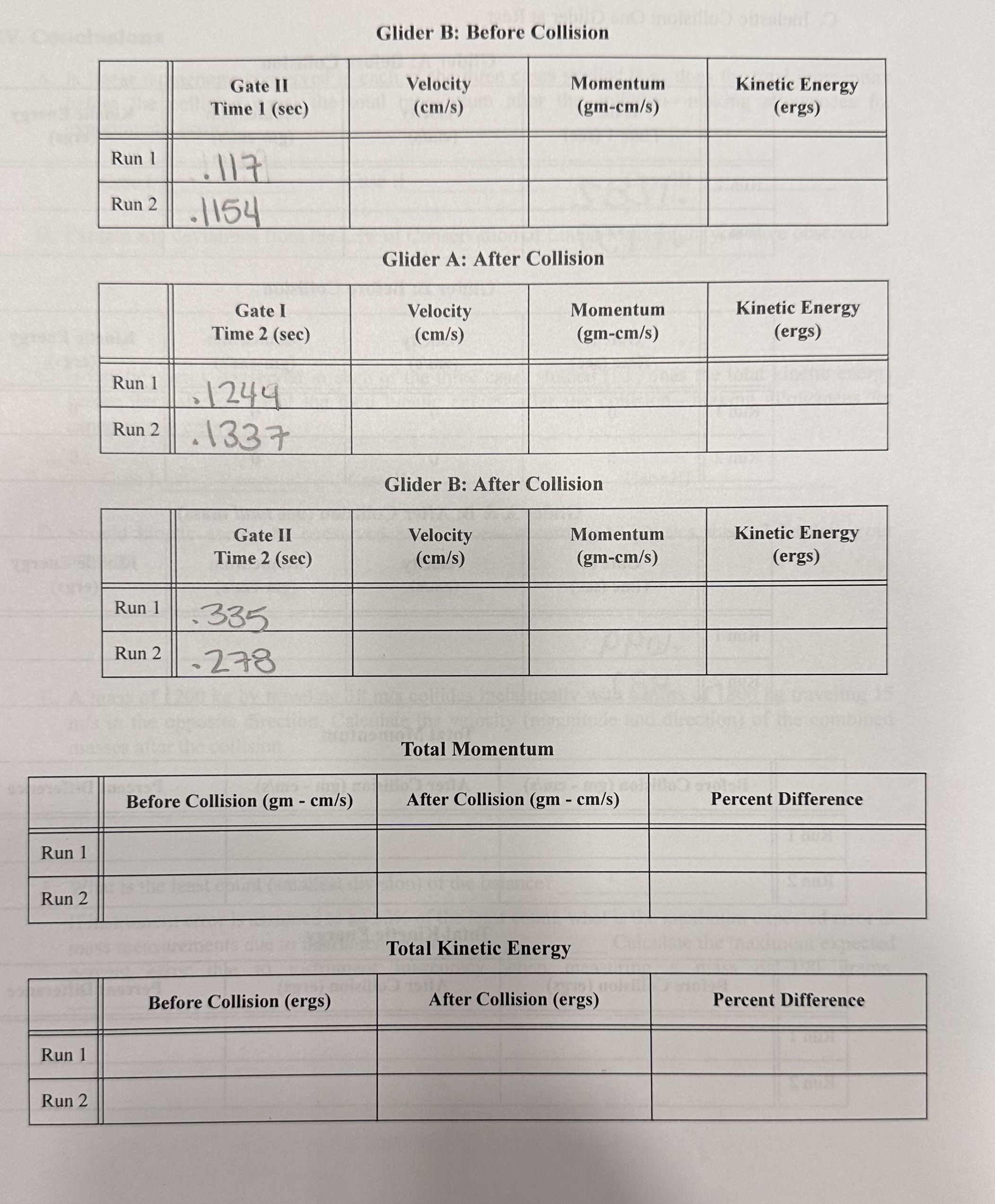Glider B: Before Collision Glider A: After | Chegg.com