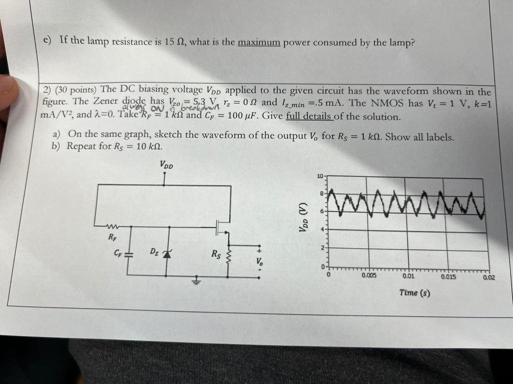Solved e) If the lamp resistance is 15Ω, what is the maximum | Chegg.com