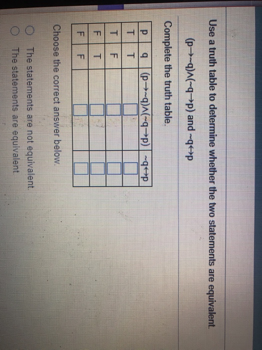 Solved Use a truth table to determine whether the two | Chegg.com