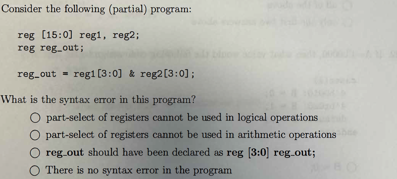 Solved Consider the following (partial) program: reg [15:0] | Chegg.com