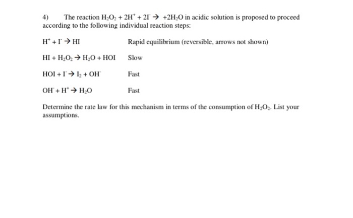 Solved The reaction H_2 O_2 + 2H^+ + 2I^- rightarrow +2H_2 O | Chegg.com