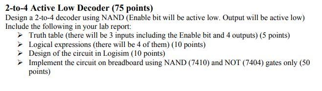 Solved 2-to-4 Active Low Decoder (75 points) Design a 2-to-4 | Chegg.com