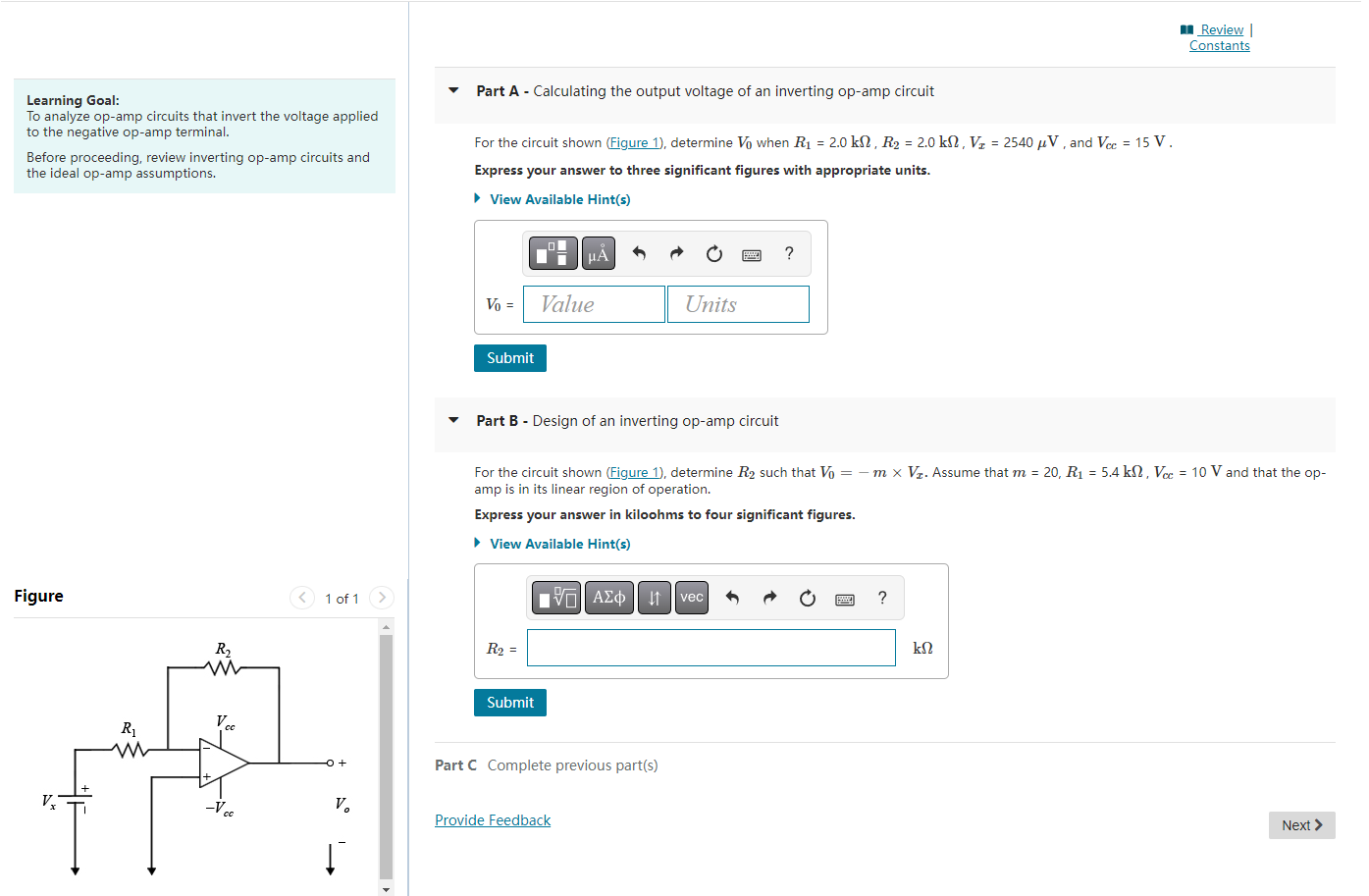 Solved Learning Goal: To analyze op-amp circuits that invert | Chegg.com