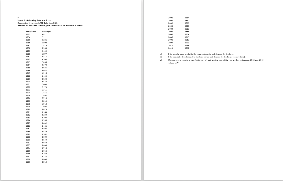 Solved 2 Input The Following Data Into Excel Regression 8171