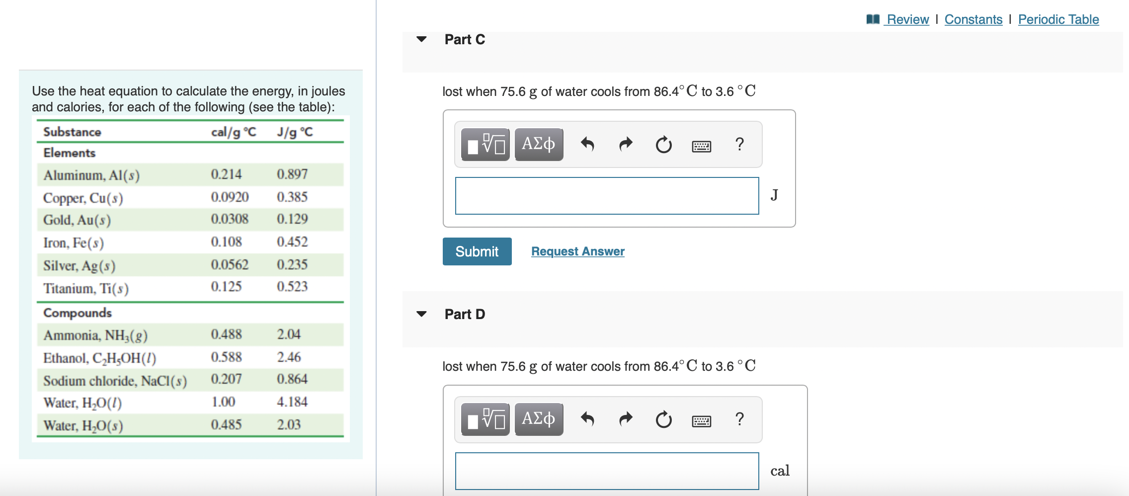 Solved Use the heat equation to calculate the energy, in | Chegg.com