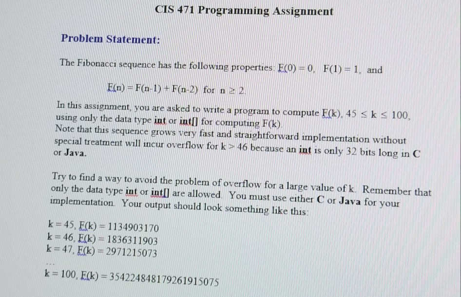 Solved Cis 471 Programming Assignment Problem Statement The