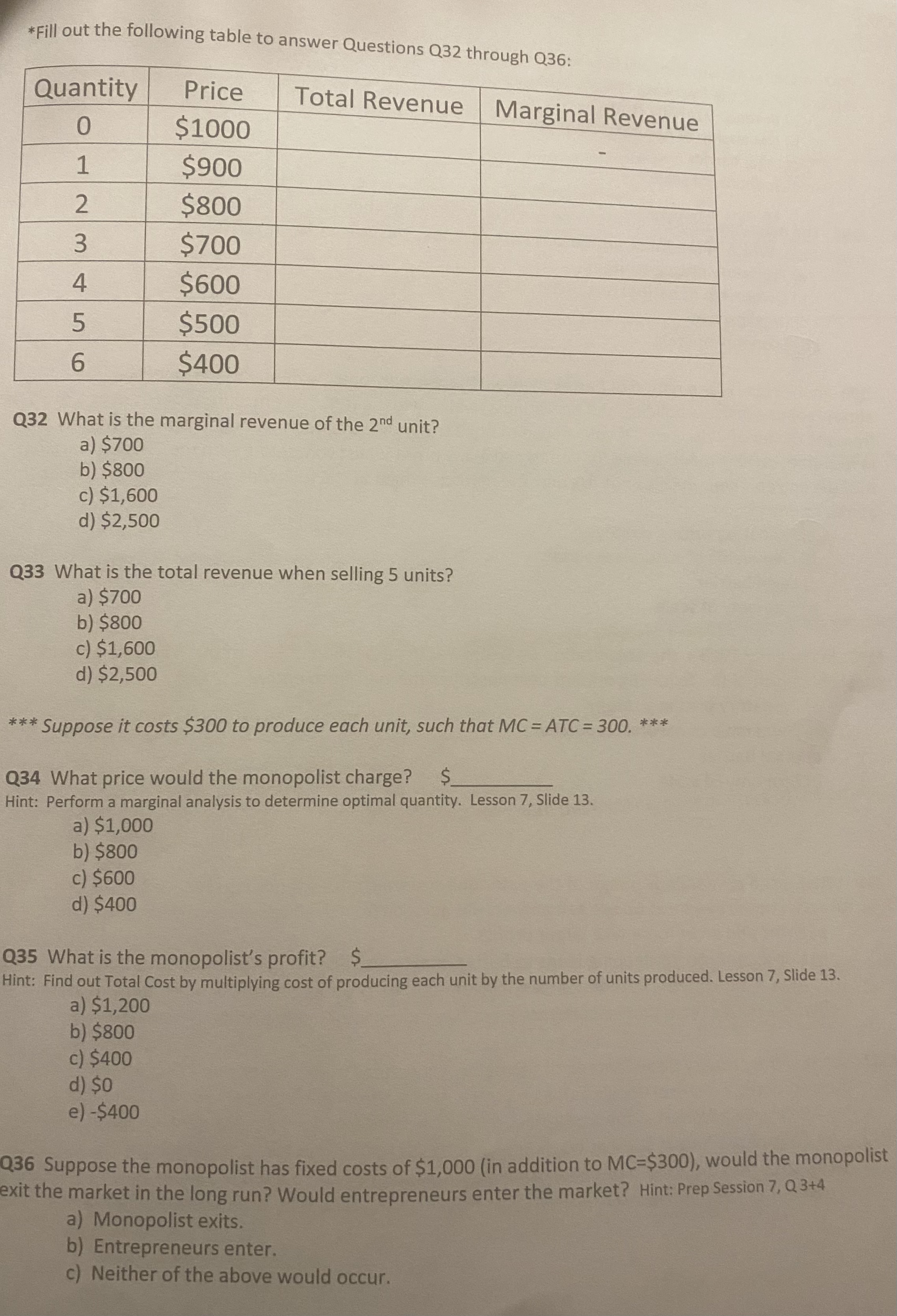 Solved *Fill out the following table to answer Questions Q32 | Chegg.com