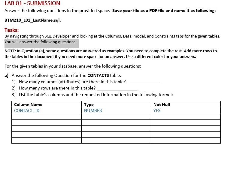 Solved LAB 01 - SUBMISSION Answer the following questions in | Chegg.com
