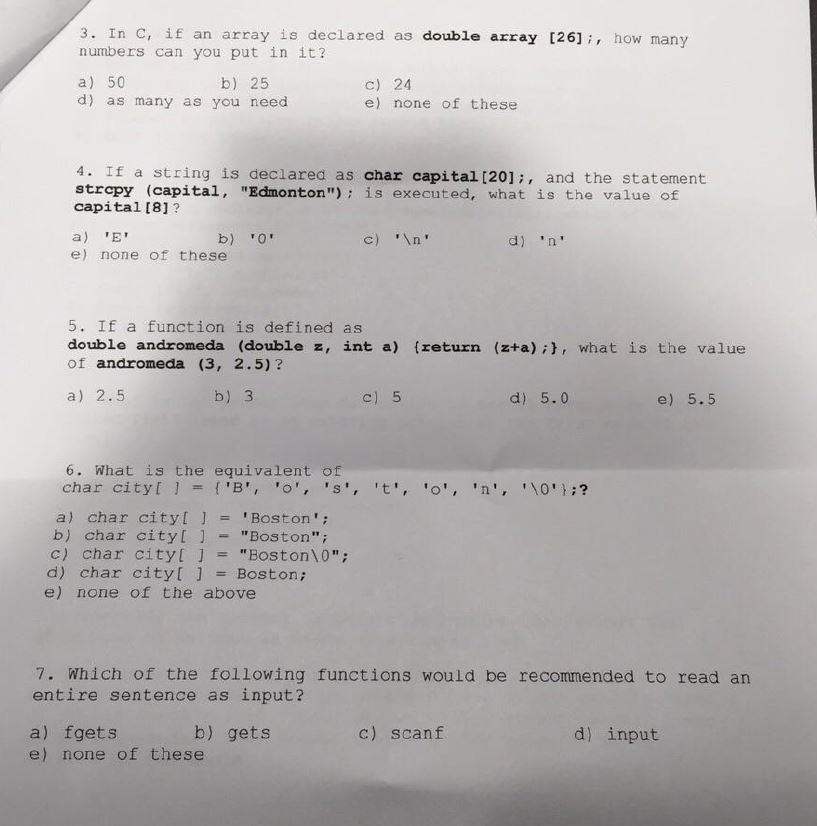 Solved 3 In C If An Array Is Declared As Double Array 261 1063
