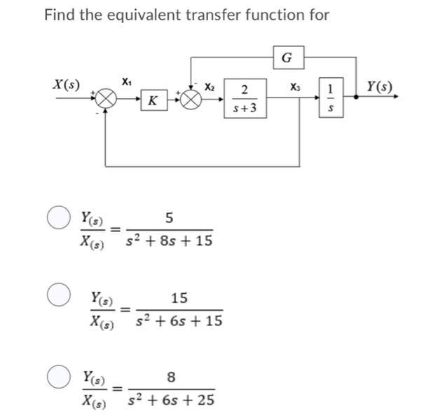 Solved Find the equivalent transfer function for G X($) X1 | Chegg.com