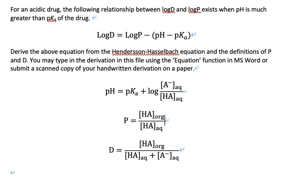 Solved For An Acidic Drug The Following Relationship Chegg Solved For An Acidic Drug The Following Relationship Chegg