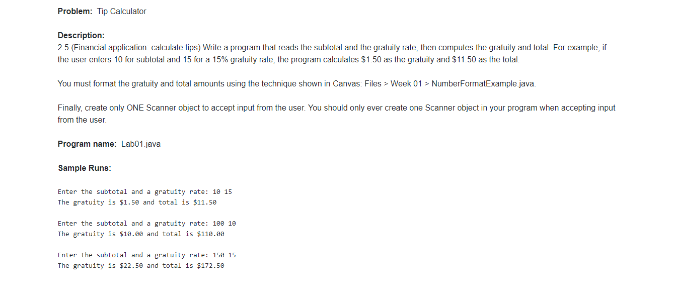 Solved Problem: Tip Calculator Description: 2.5 (Financial | Chegg.com