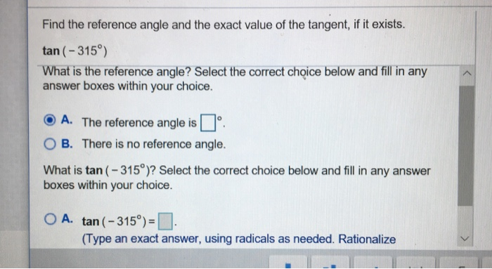 Solved Find the reference angle and the exact value of the | Chegg.com