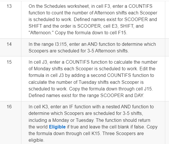 13 On the Schedules worksheet, in cell F3, enter a | Chegg.com