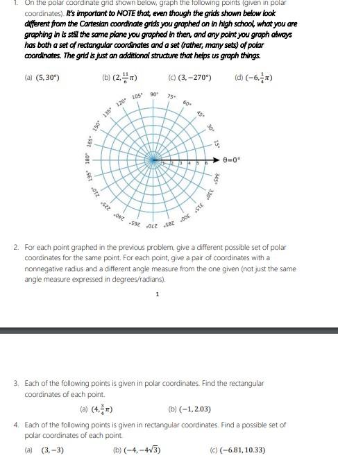 Solved 1. On the polar coordinate gnid shown below, graph | Chegg.com