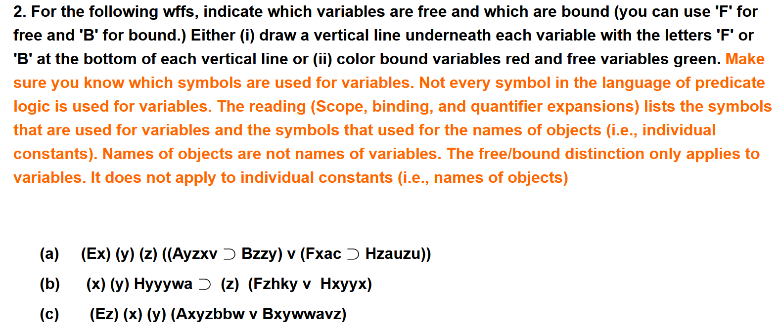 2. For the following wffs, indicate which variables | Chegg.com