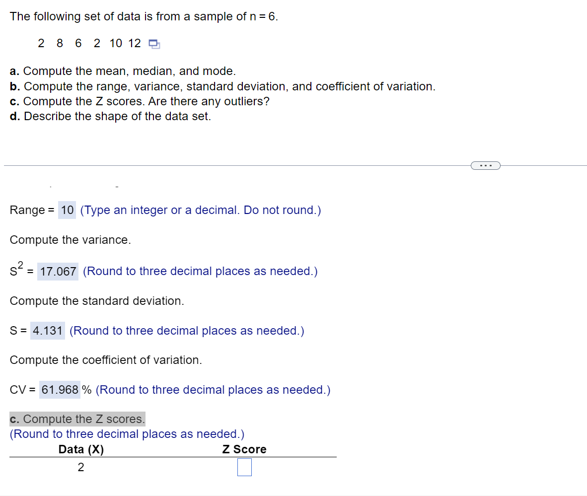 Solved The following set of data is from a sample of | Chegg.com
