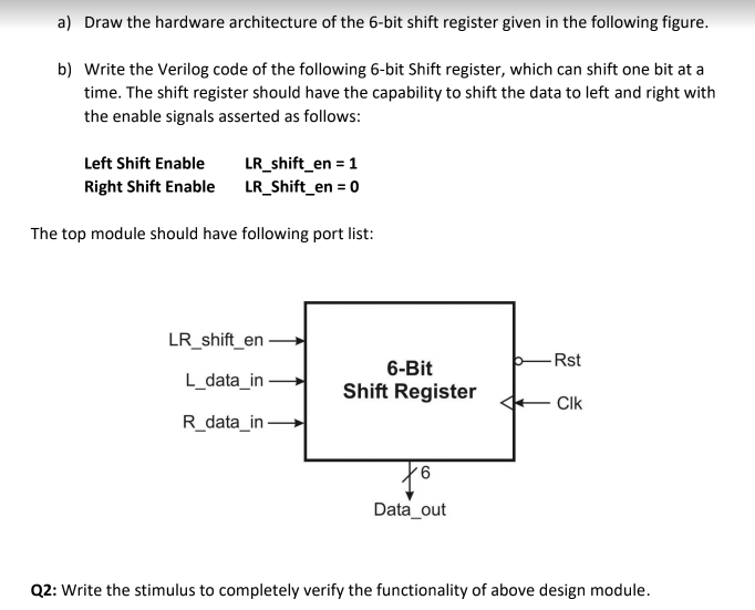 Solved a) Draw the hardware architecture of the 6-bit shift | Chegg.com