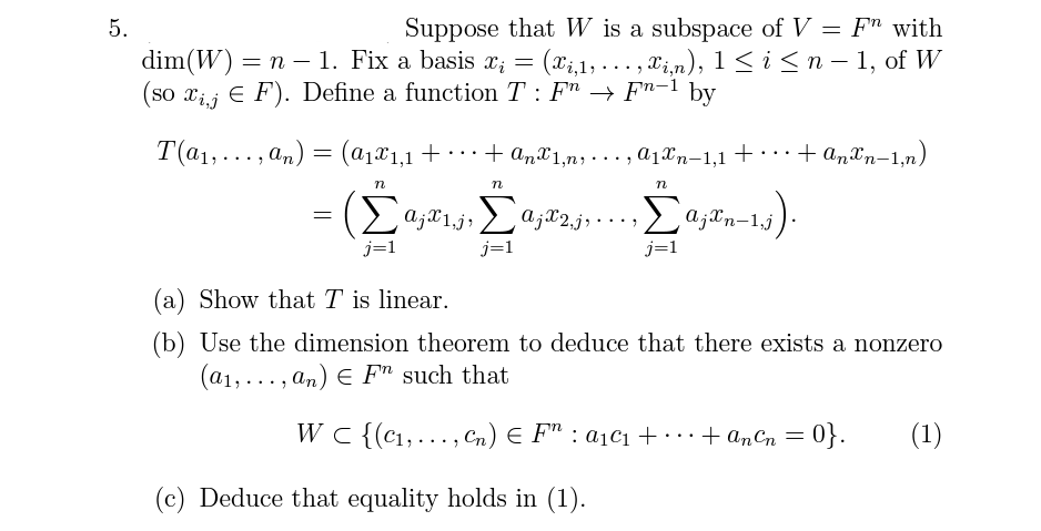 Solved Suppose that W ﻿is a subspace of V=Fn | Chegg.com
