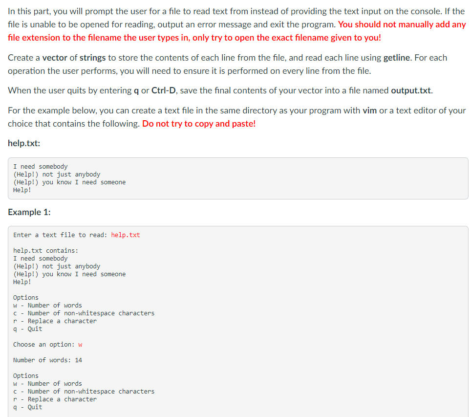 Solved In this part, you will prompt the user for a file to | Chegg.com