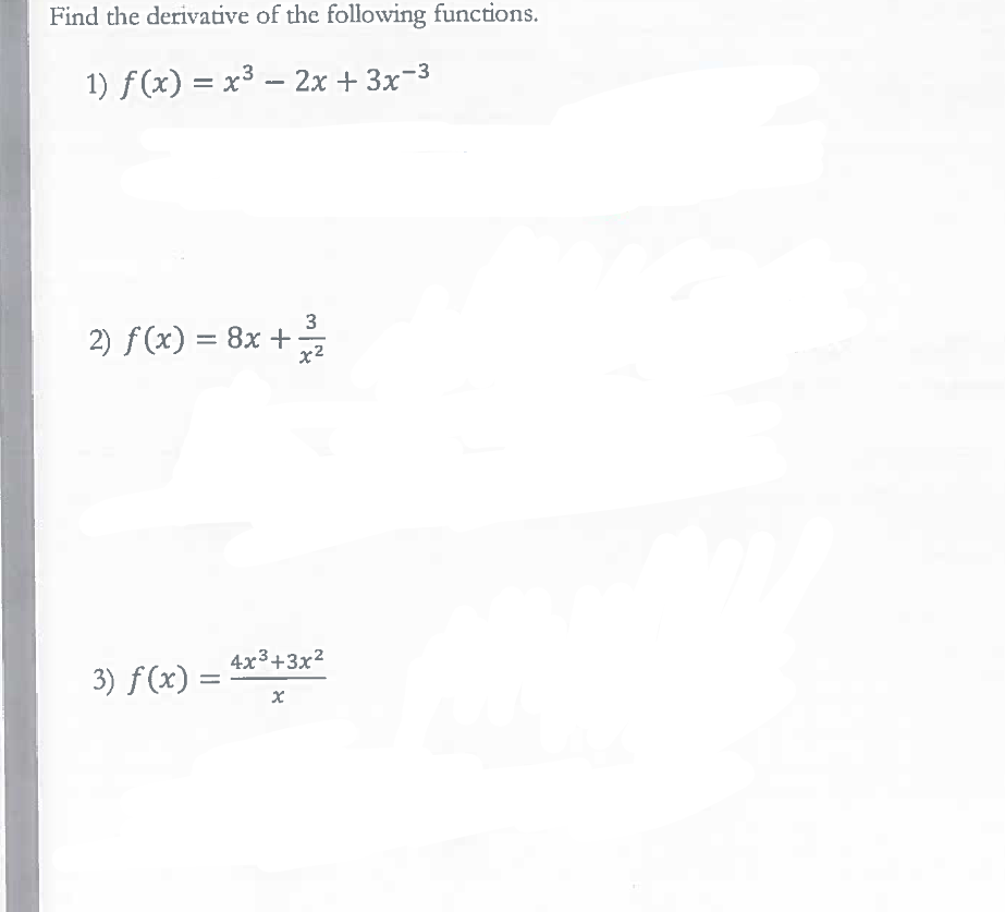 Solved Find the derivative of the following functions. 1) | Chegg.com