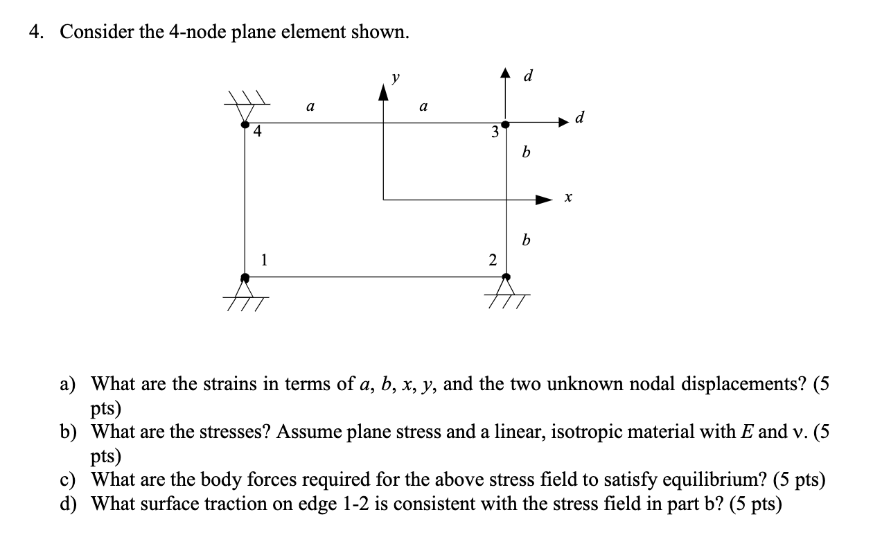 4. Consider the 4-node plane element shown. a) What | Chegg.com