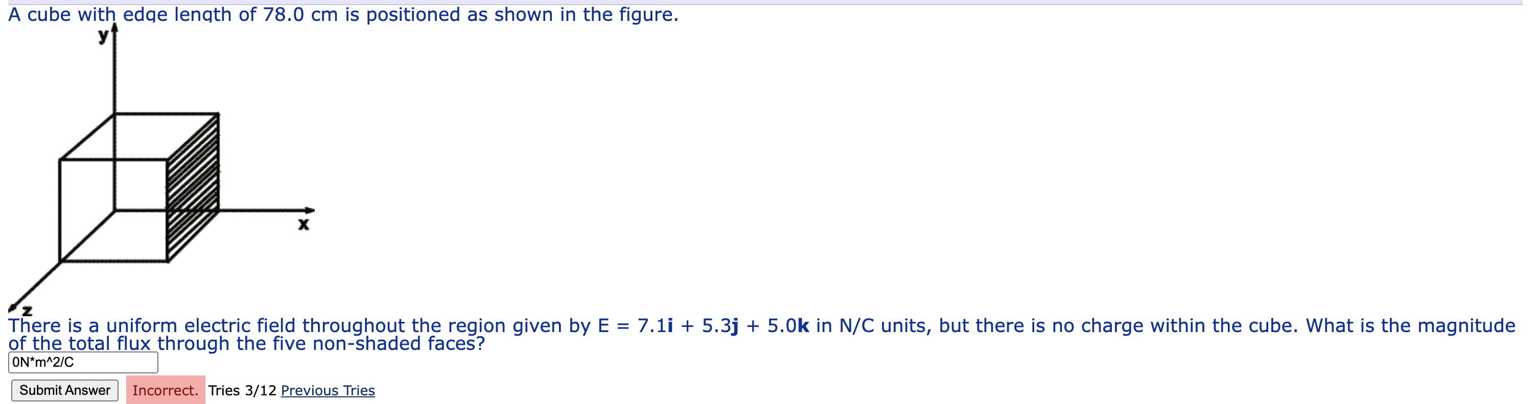 Solved A cube with edqe lenqth of 78.0 cm is positioned as | Chegg.com