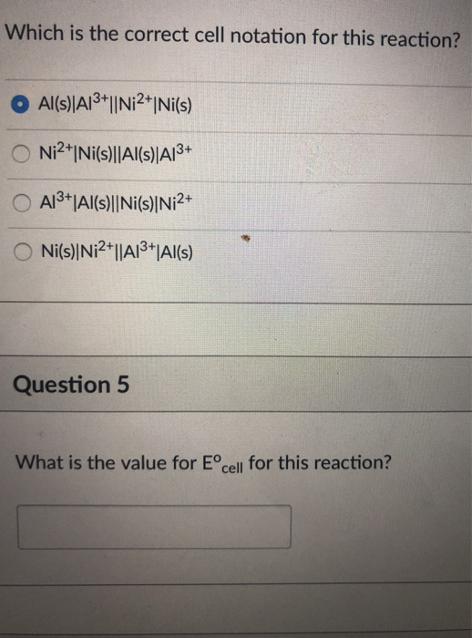 Solved Which is the correct cell notation for this reaction? | Chegg.com