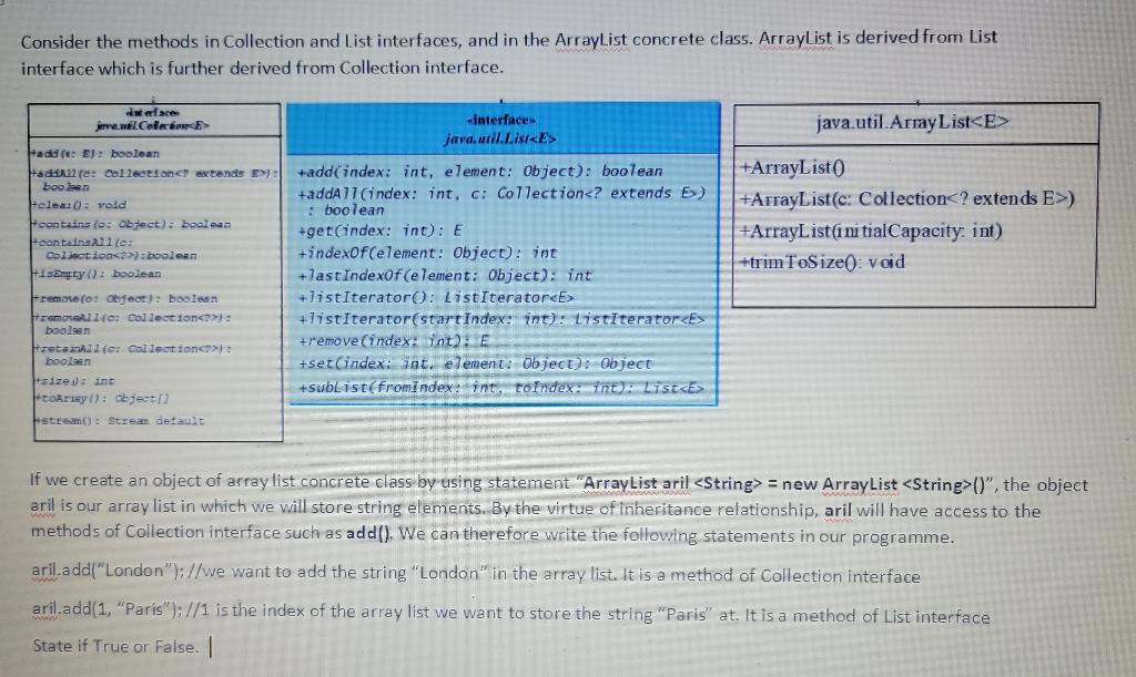 Solved Q56. Consider the methods in Collection and List | Chegg.com
