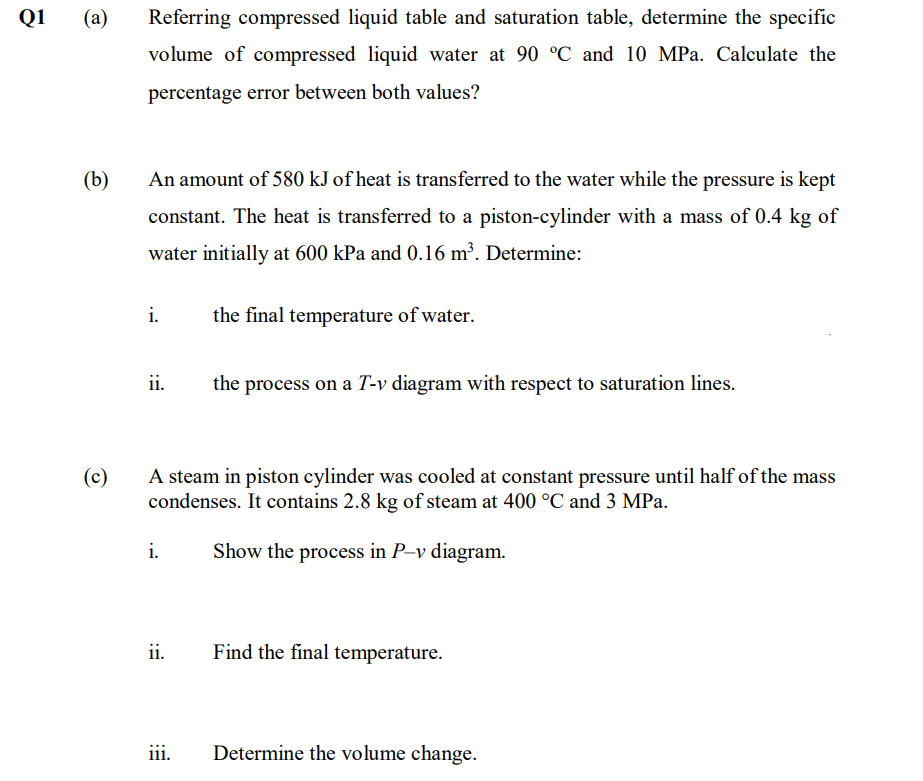 Solved Q1 (a) Referring compressed liquid table and | Chegg.com