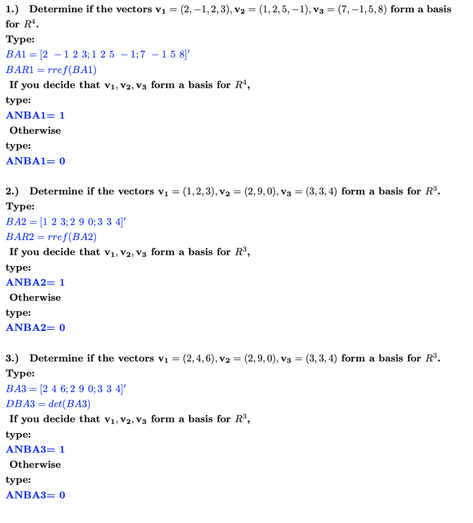 Solved 1.) Determine if the vectors | Chegg.com
