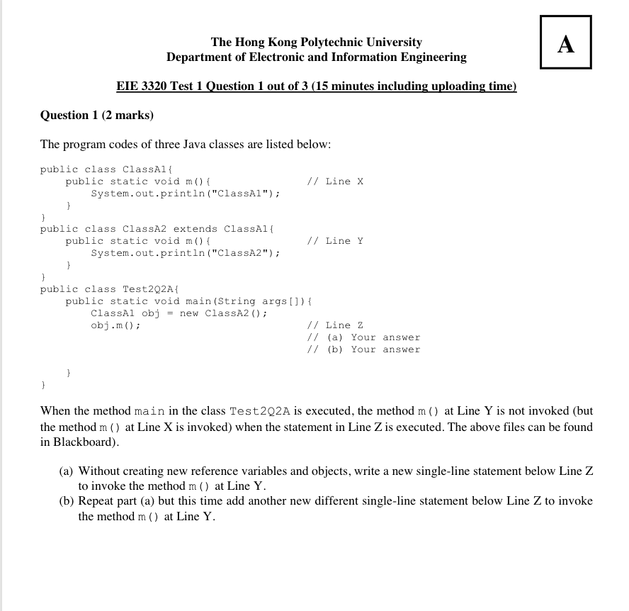Solved Question 1 (2 marks) The program codes of three Java | Chegg.com