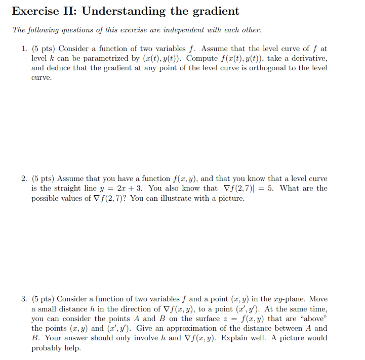 Solved Exercise II: Understanding the gradient The following | Chegg.com