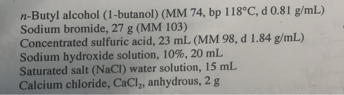 Solved n-Butyl alcohol (1-butanol) (MM 74, bp 118°C, d 0.81 | Chegg.com