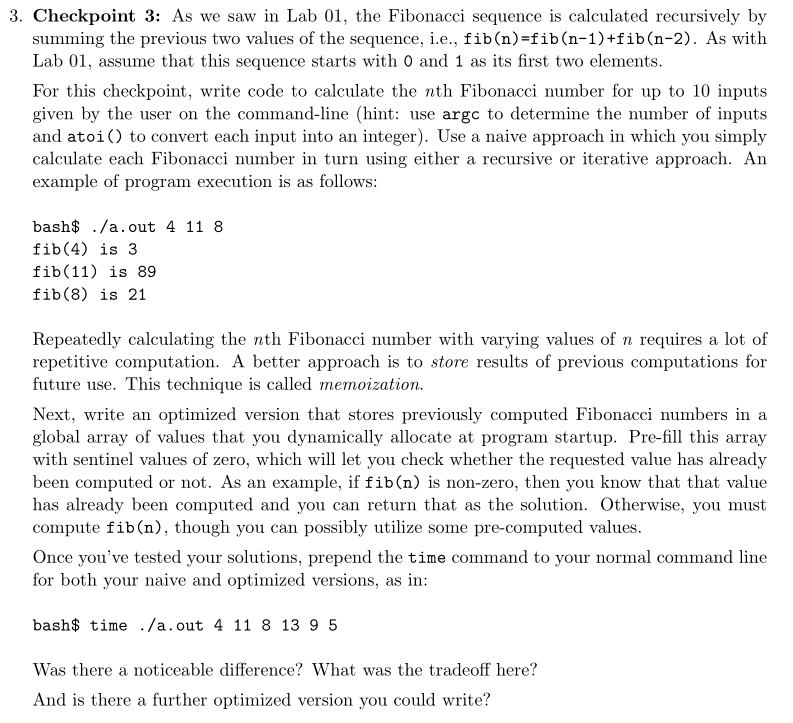 Solved 3. Checkpoint 3: As we saw in Lab 01, the Fibonacci | Chegg.com
