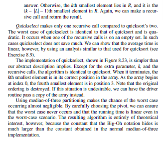 8.7 quickselect A problem closely related to sorting | Chegg.com